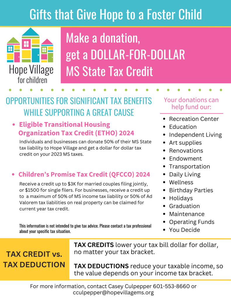 2024 Tax Credit Information – Hope Village for Children